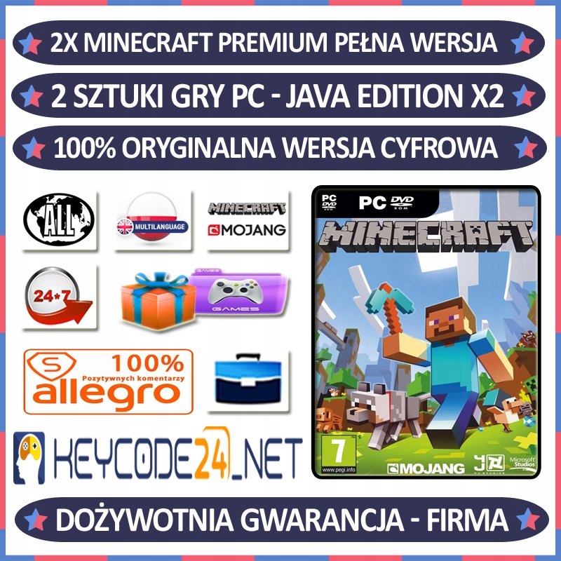 2x MINECRAFT PREMIUM PEŁNA WERSJA GIFT CODE 24/7 - 6958821872 ...