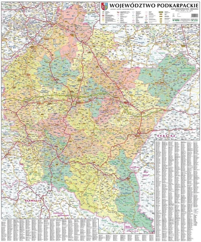 WOJEWÓDZTWO PODKARPACKIE MAPA ŚCIENNA ADM.-DROGOWA - 7227740877 ...