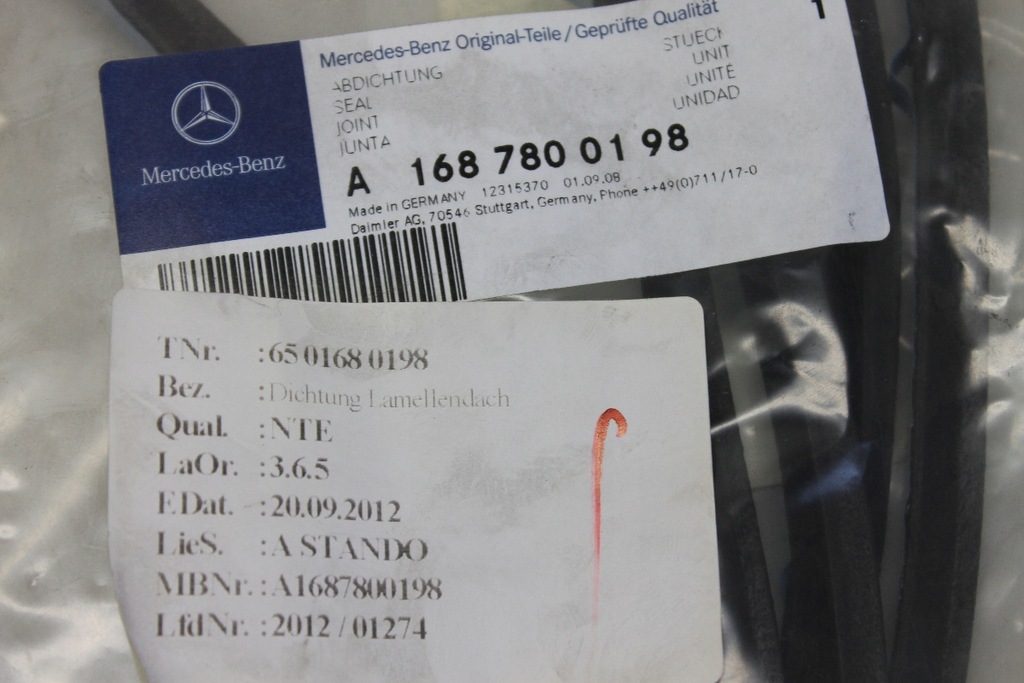 MERCEDES W168 A168 USZCZELKA NOWA 1687800198 - 6965283154 - oficjalne ...